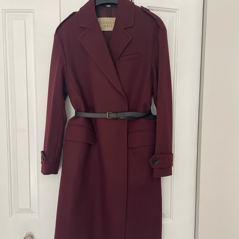 Burberry Britt Maroon Wool Blend Coat - Gem